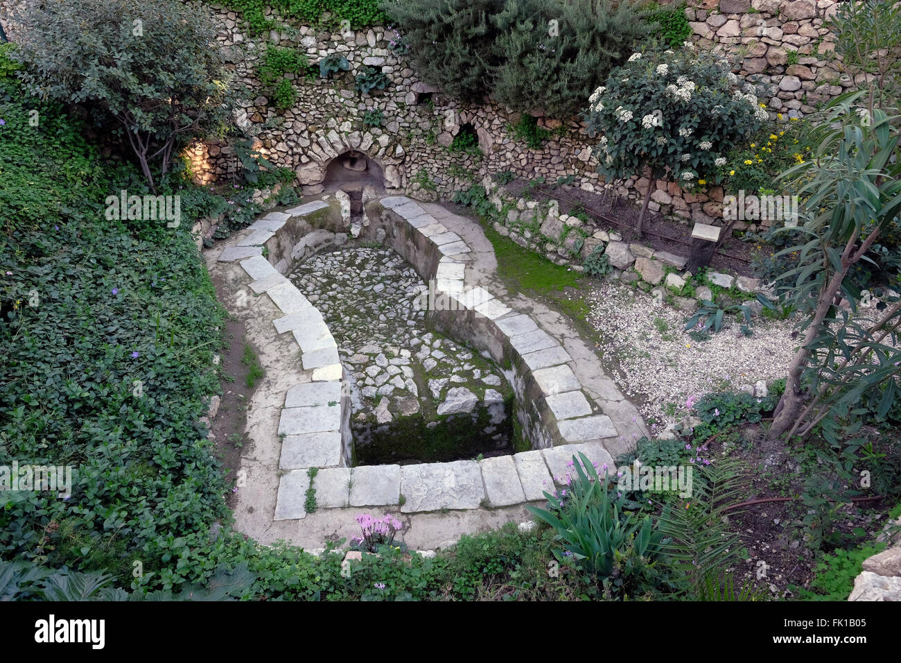 Ancient wine-press at the garden of the rock-cut Garden Tomb or Gordon ...