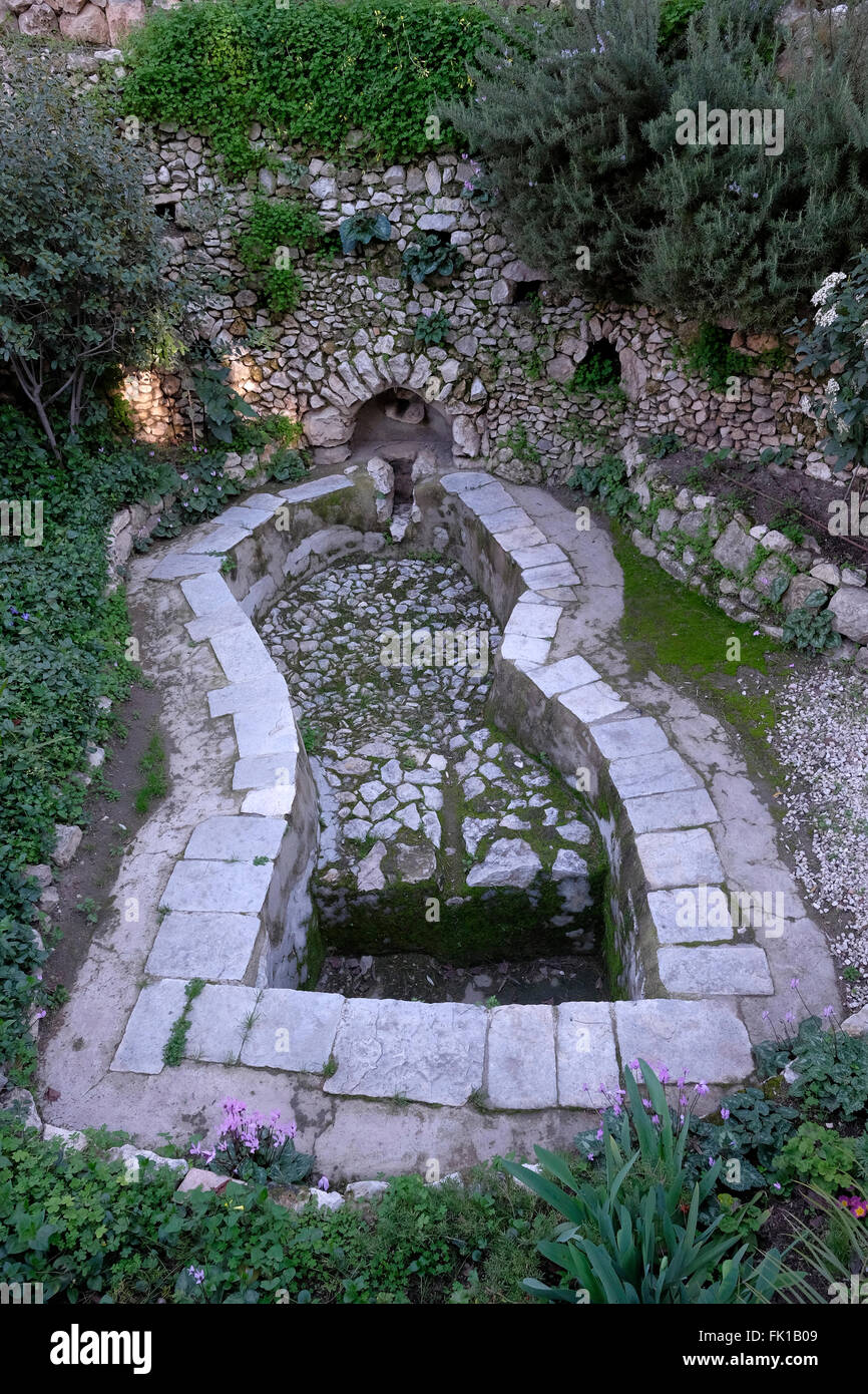 Ancient wine-press at the garden of the rock-cut Garden Tomb or Gordon ...