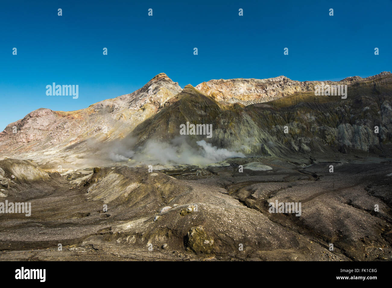 Fumaroles distribute lots of sulfur in the crater of White Island which ...