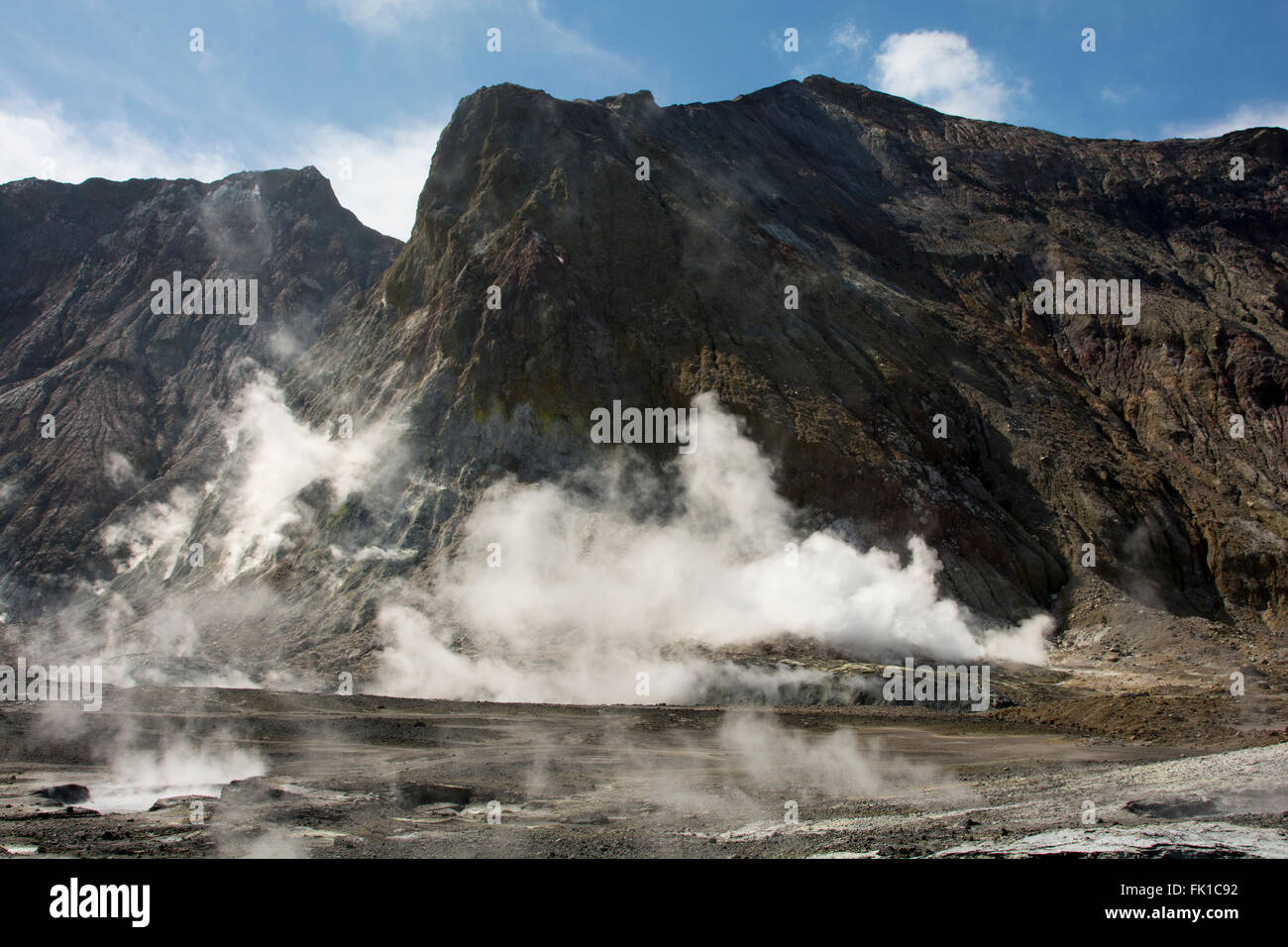 Steam rising from the crater lake of White Island, a volcano 48 km off ...