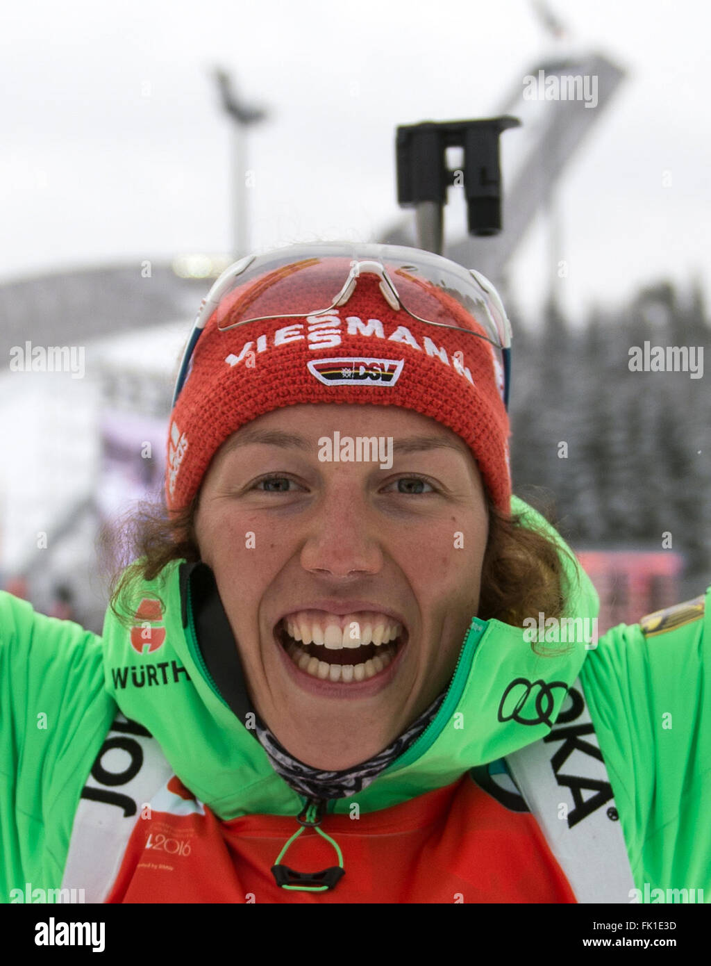 Oslo, Norway. 5th March, 2016. Bronze medalist Laura Dahlmeier of ...