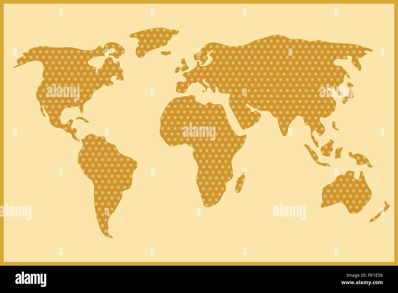Simple and schematic world map out of honey comb, vector illustration ...