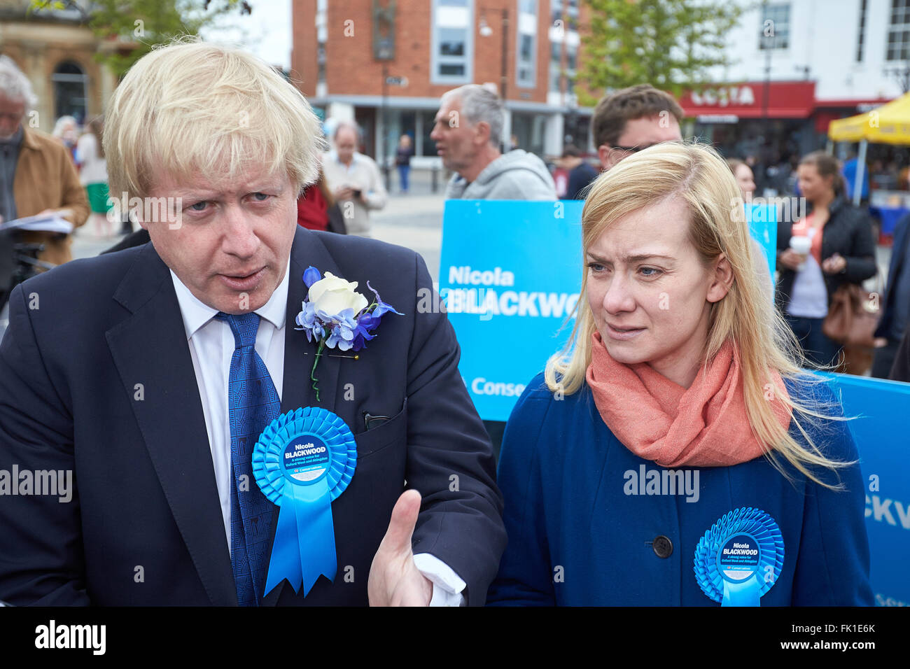 Boris Johnson (L) campaigning in Abingdon with candidate Nicola ...