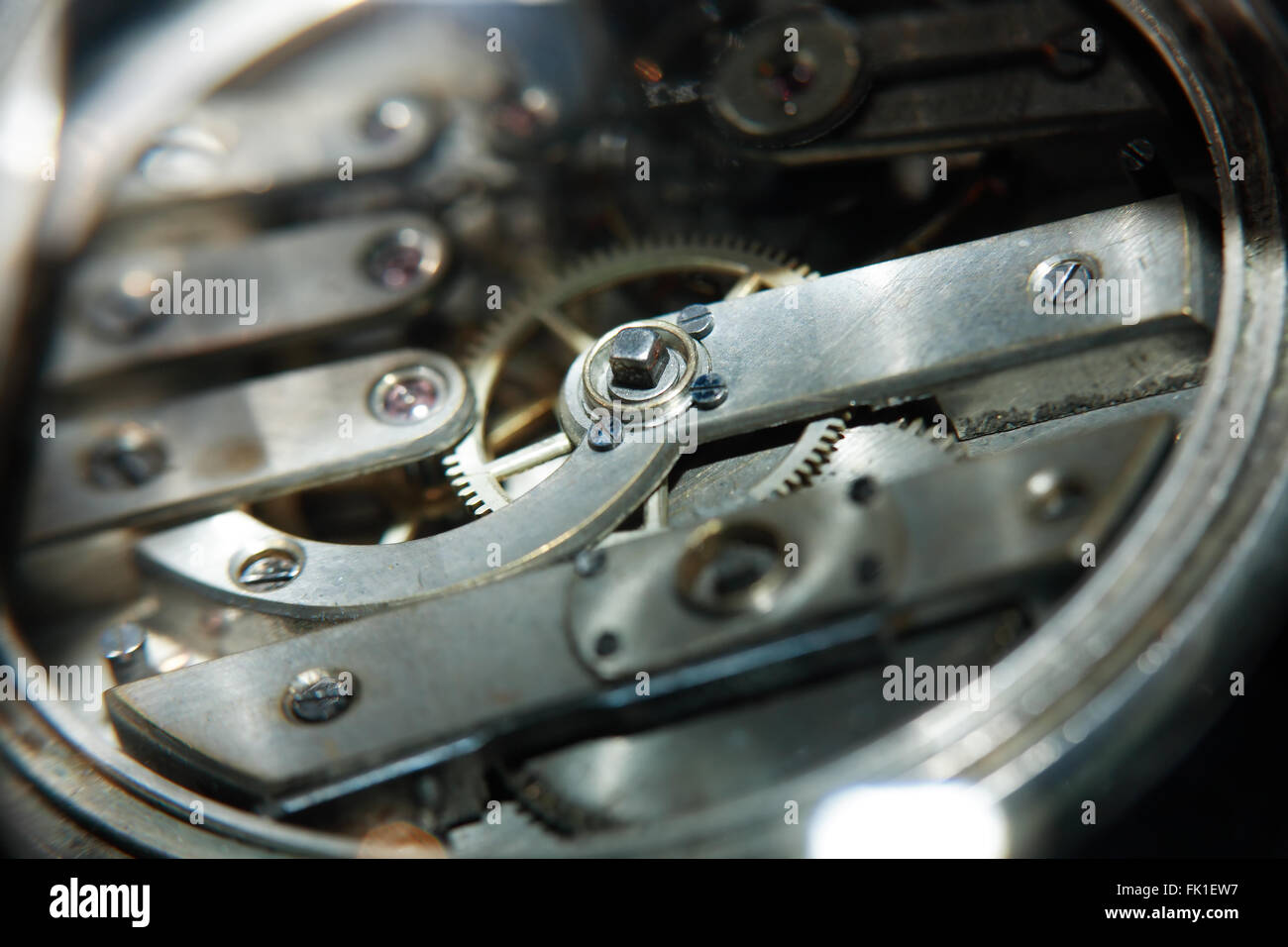 Industrial concept. Closeup of old pocket watch mechanism Stock Photo ...