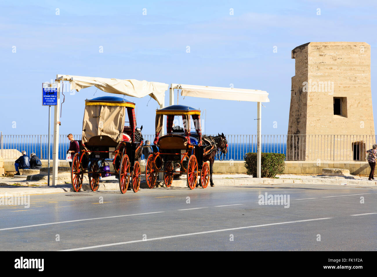 Traditional horse drawn Karozzin waiting for trade, Valletta, Malta ...