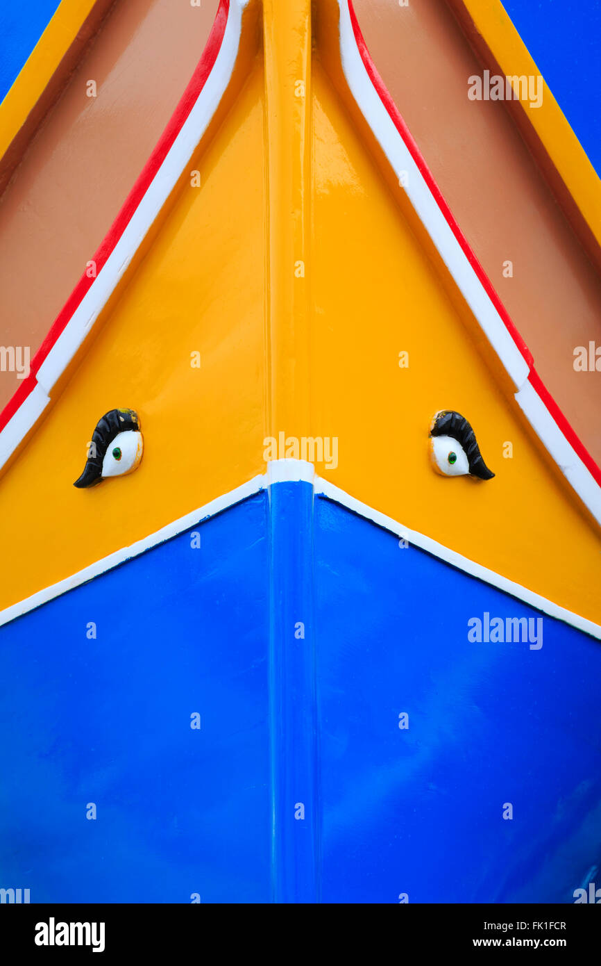 Eye of Osiris on traditional Maltese Luzzu fishing boat, Marsaxlokk ...