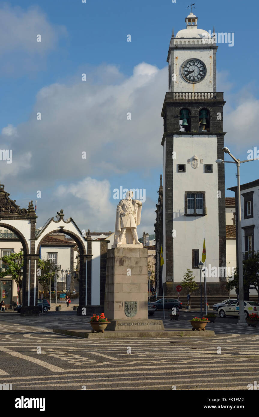 The Main Square and town gates of Ponta Delgada. Sao Miguel. Azores ...