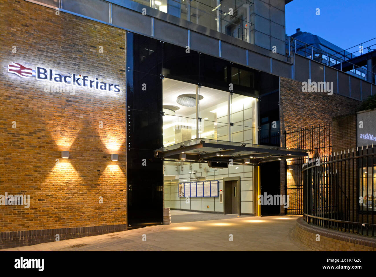 Blackfriars south London train station entrance dusk evening lighting ...
