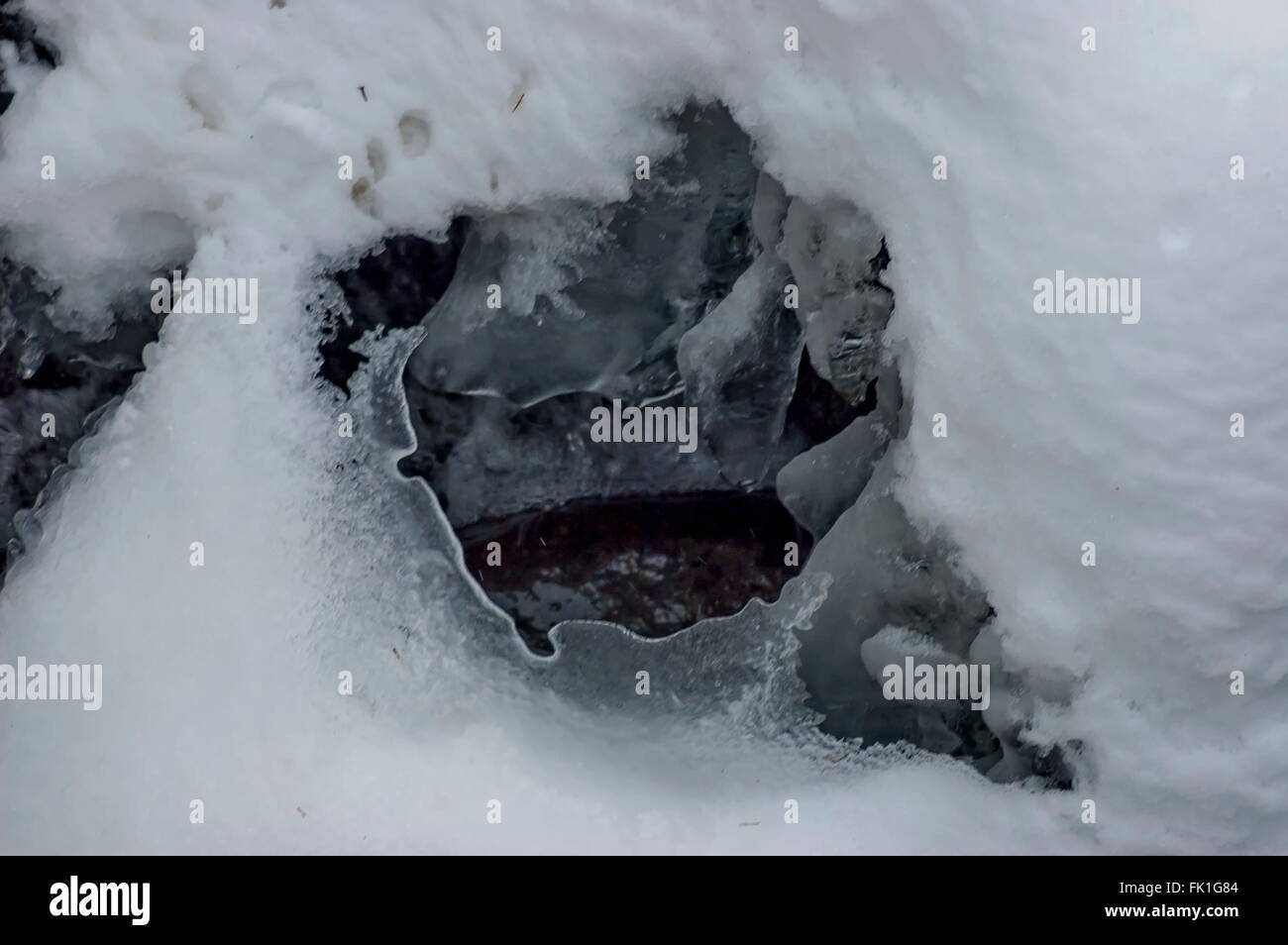 Frozen ice shape over fluent water in river Stock Photo - Alamy