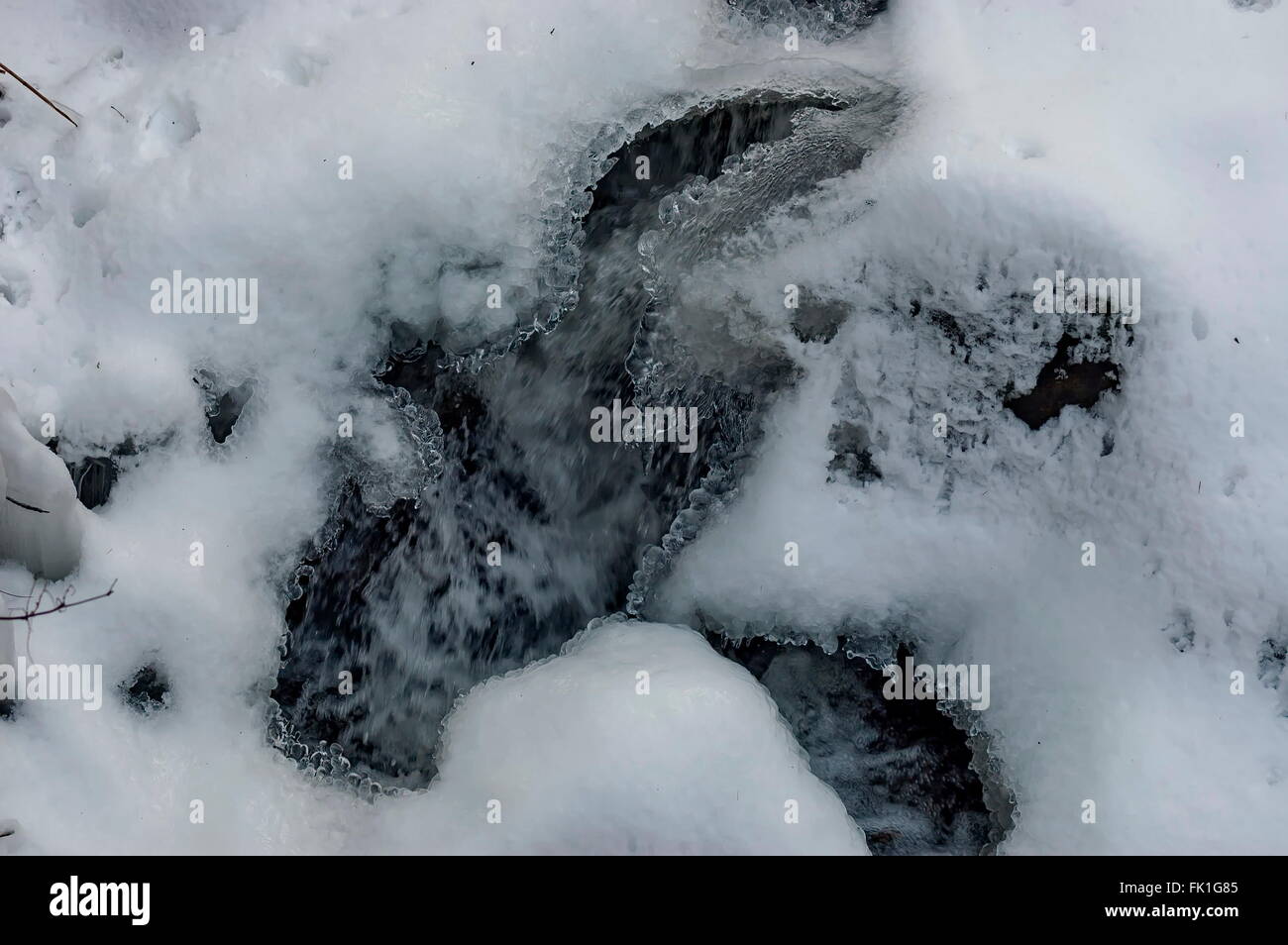 Frozen ice shape over fluent water in river Stock Photo - Alamy