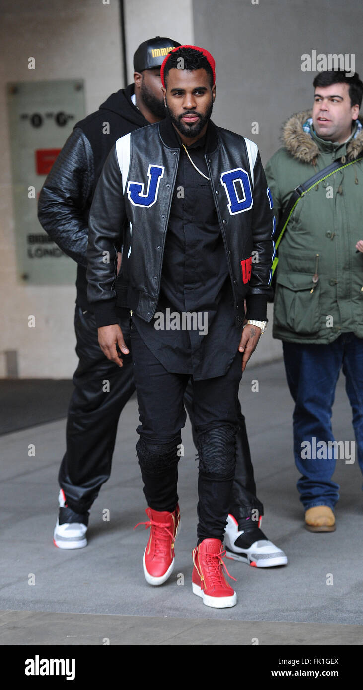 Jason Derulo at the BBC studios wearing a personalised jacket ...