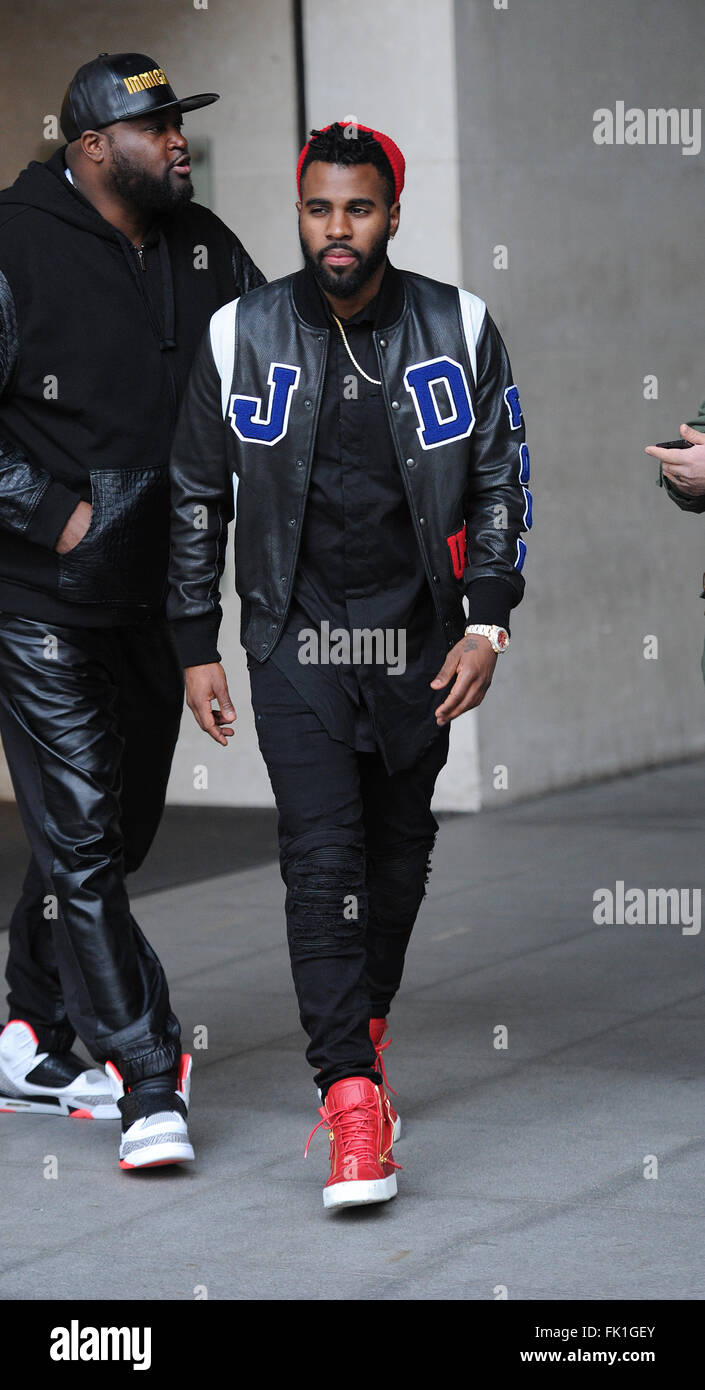 Jason Derulo at the BBC studios wearing a personalised jacket ...