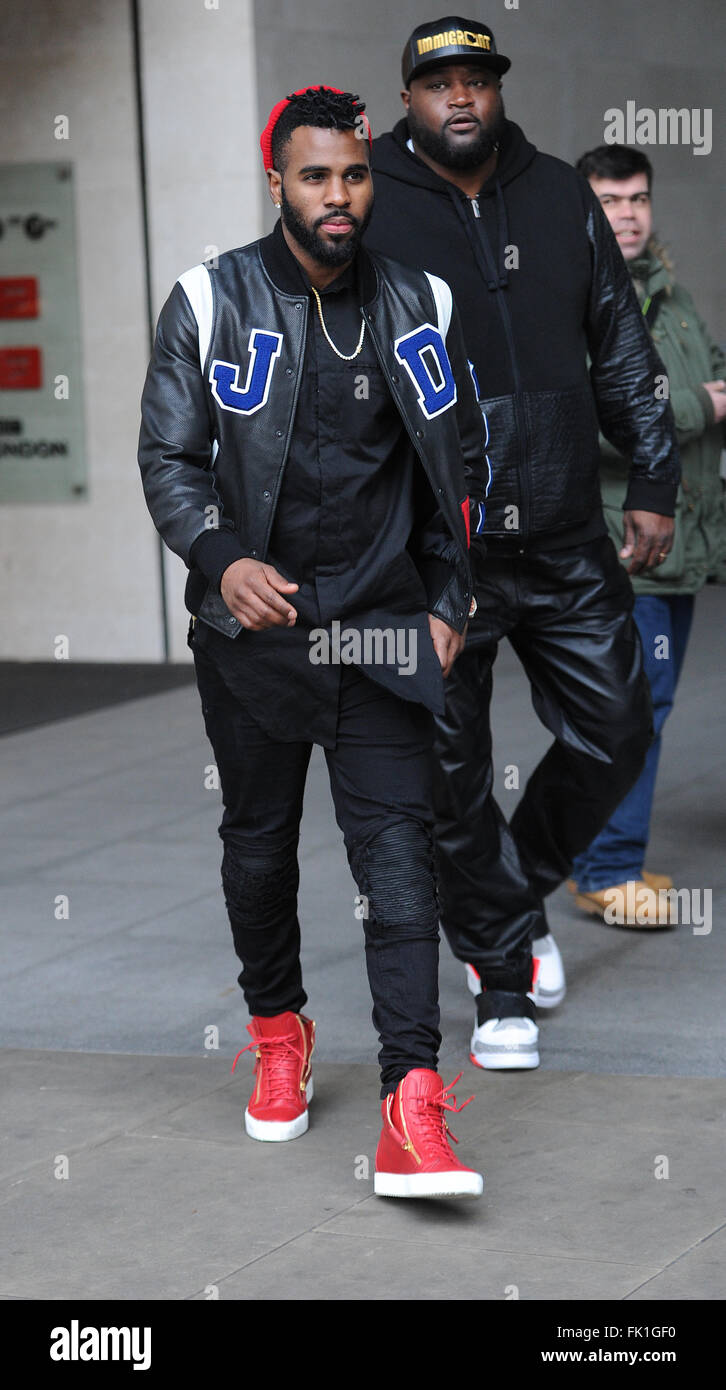 Jason Derulo at the BBC studios wearing a personalised jacket ...