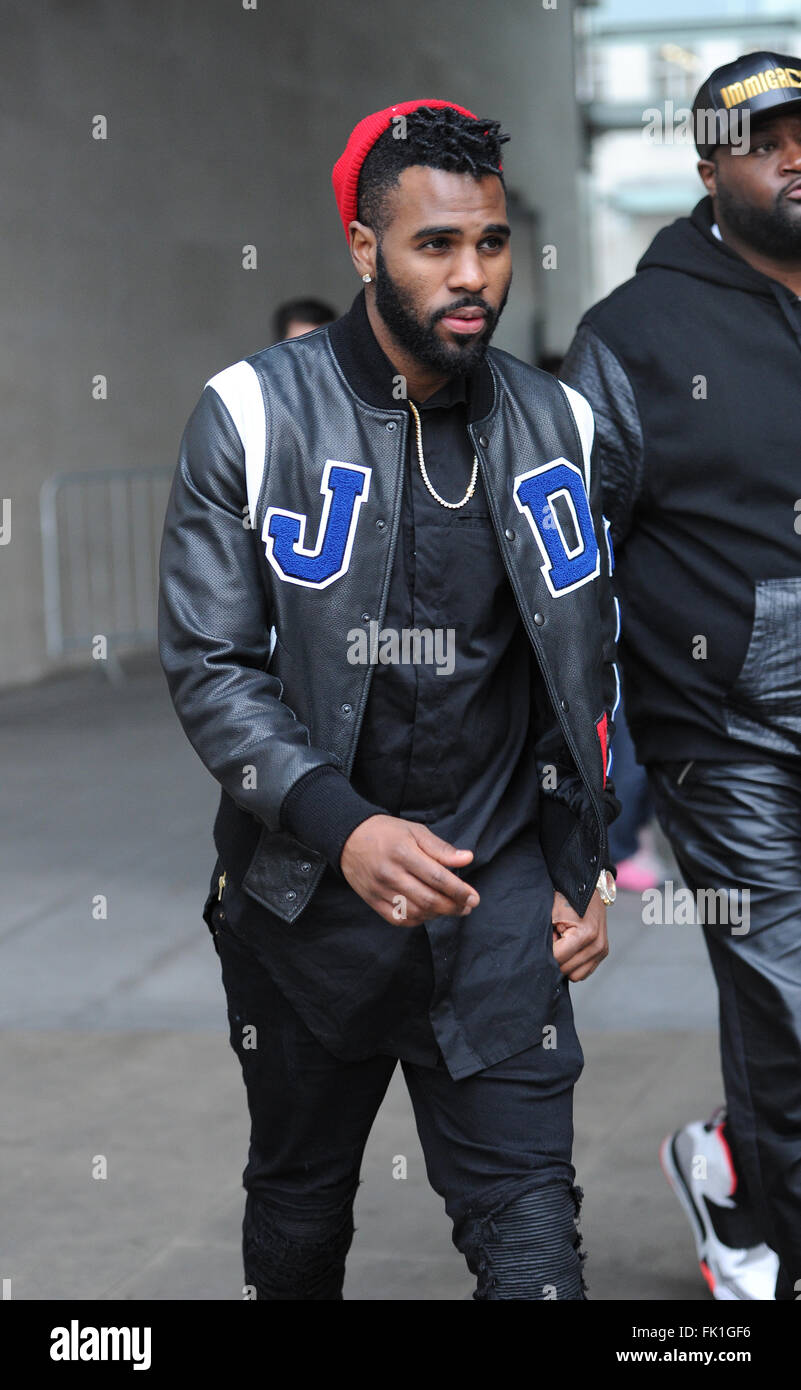 Jason Derulo at the BBC studios wearing a personalised jacket ...