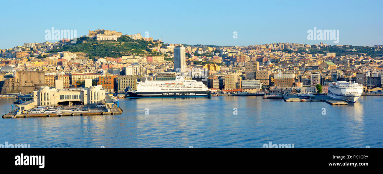 Naples Italy early morning sunshine over the cruise ship terminal and ...