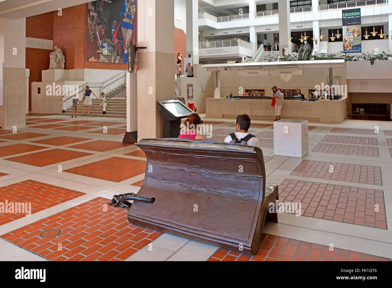 British Library interior main entrance foyer and information desk ...
