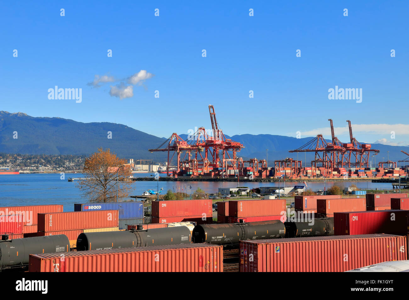 Railway station and Container Terminal in Vancouver, BC, Canada Stock ...