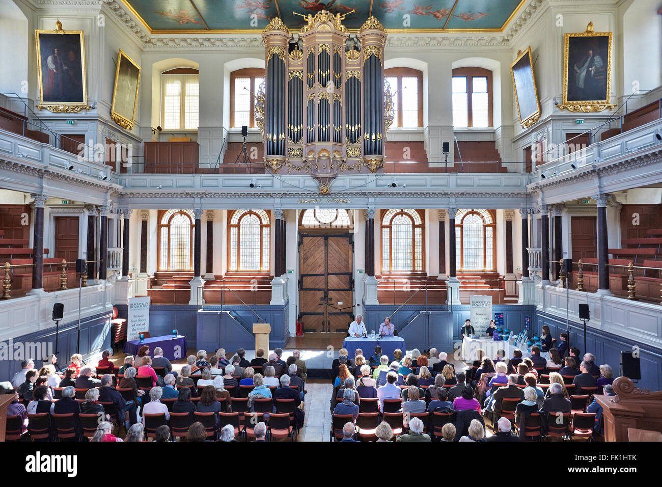 James Naughtie (R on stage) speaking at the Oxford Literary Festival in ...