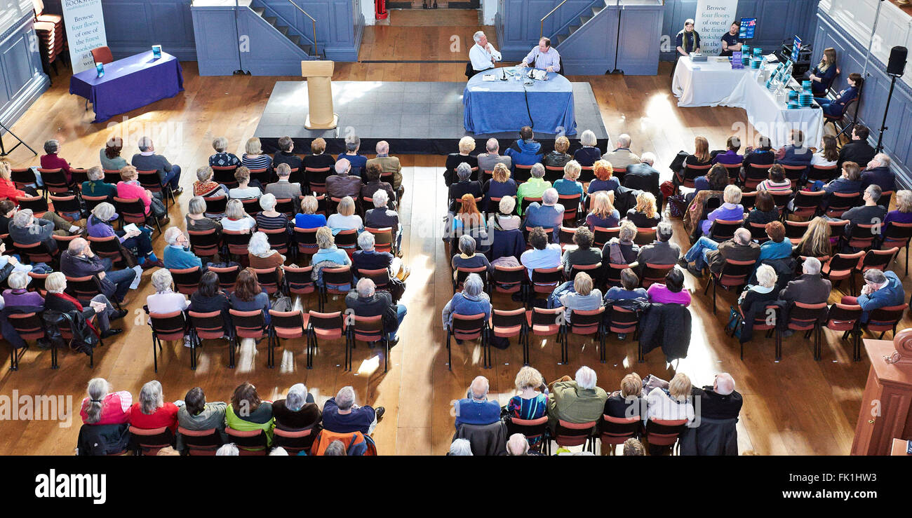 James Naughtie (R on stage) speaking at the Oxford Literary Festival in ...