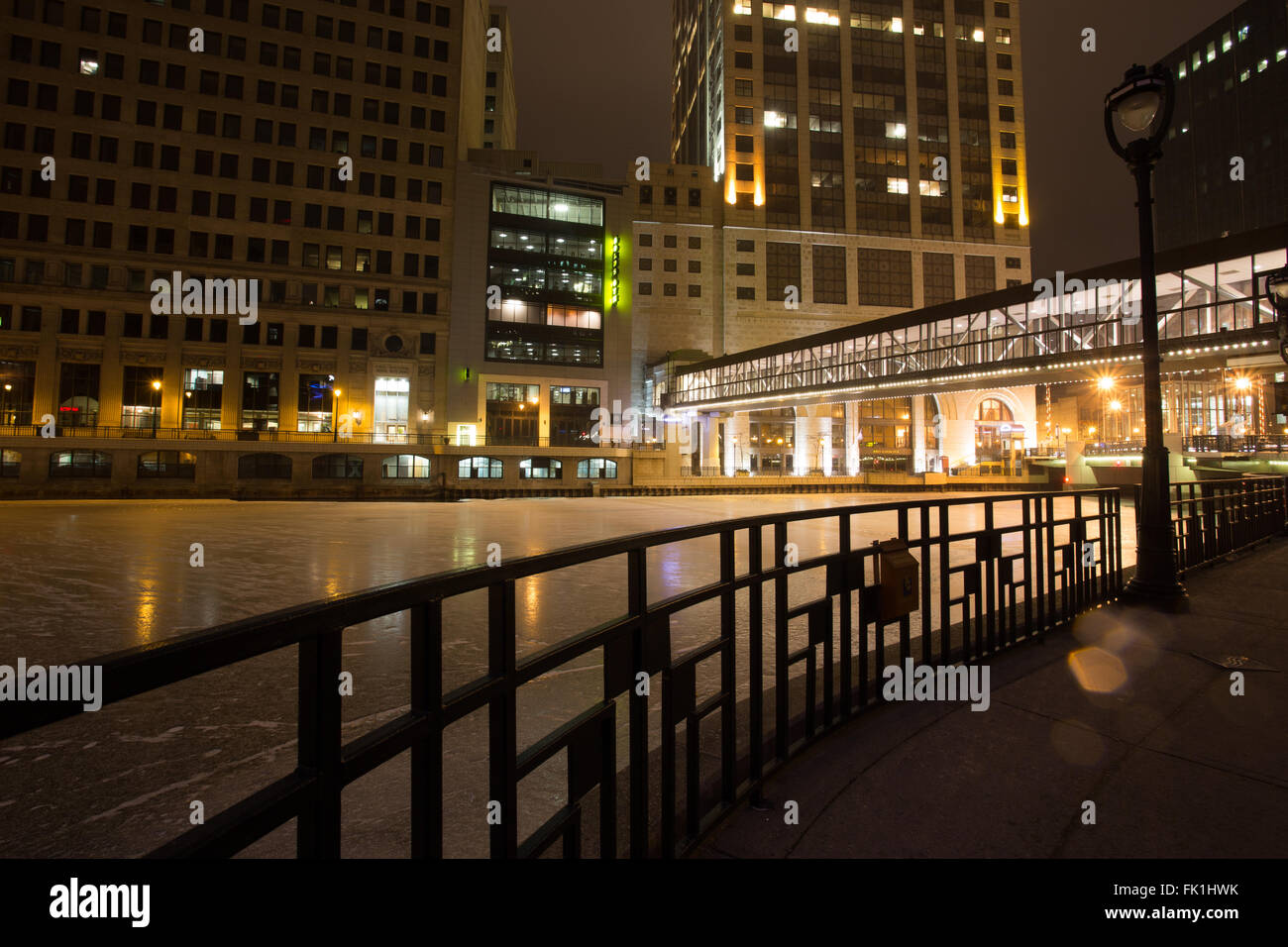 Milwaukee riverwalk night winter Stock Photo - Alamy