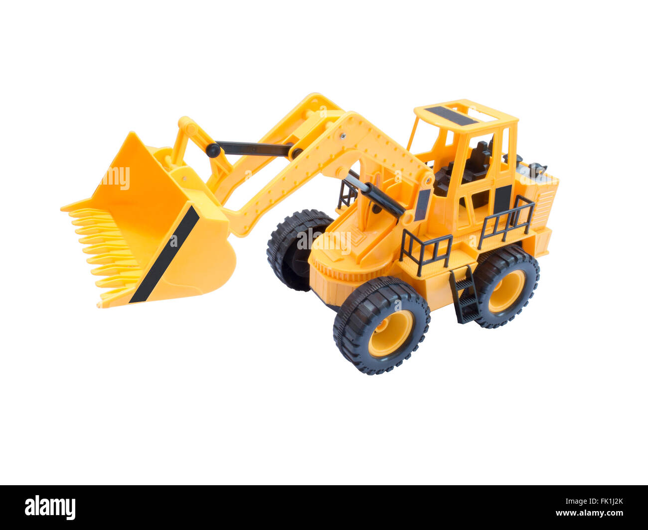 Toy yellow excavator with a raised bucket Stock Photo - Alamy