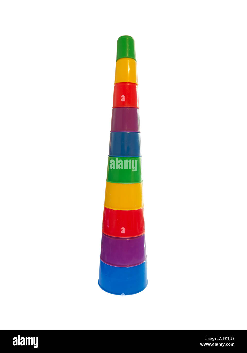 High colorful tower of plastic elements child of the pyramid , on a ...