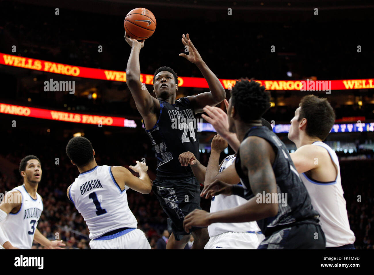 March 5, 2016: Georgetown Hoyas forward Marcus Derrickson (24) goes up ...