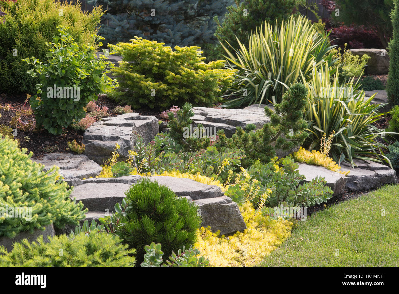 Naturally sculptured flat top rocks from northwest Oregon are placed in ...