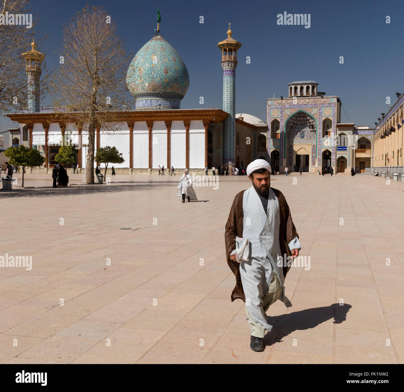 Mullah in the courtyard of Mausoleum of Shah Charagh, Shiraz, Iran ...
