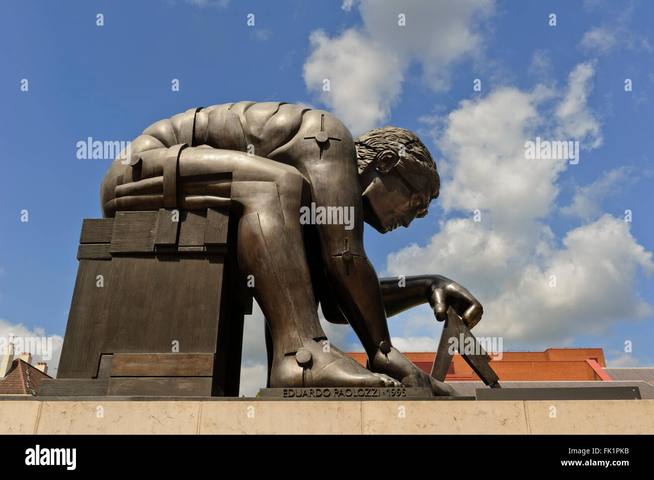 A huge bronze sculpture of Isaac Newton is based on a 1795 engraving by ...