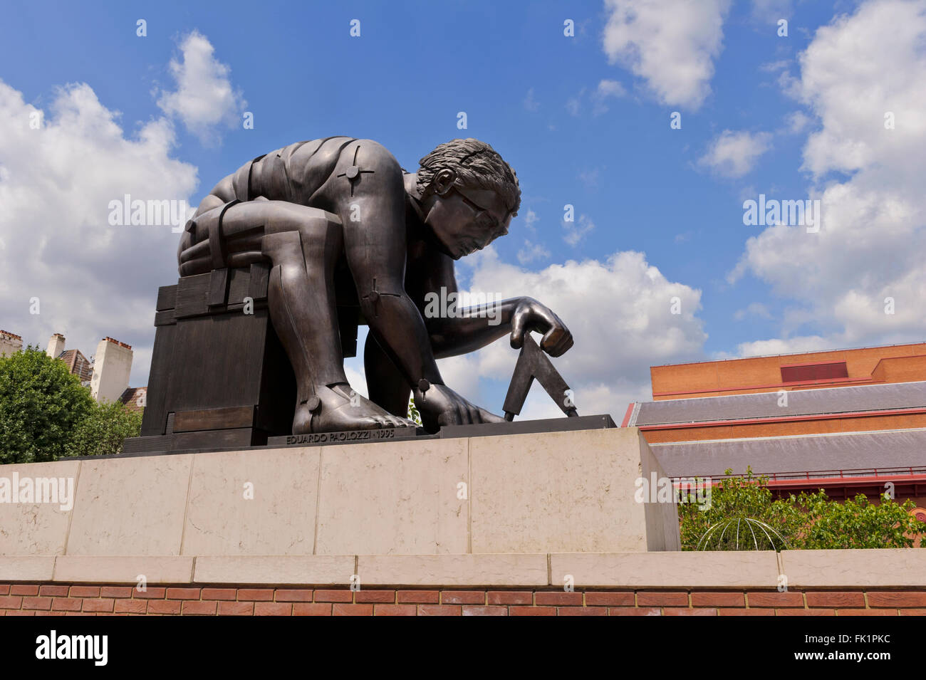 A huge bronze sculpture of Isaac Newton is based on a 1795 engraving by ...