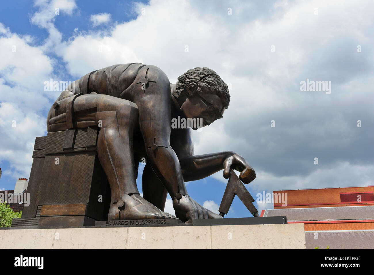 A huge bronze sculpture of Isaac Newton is based on a 1795 engraving by ...