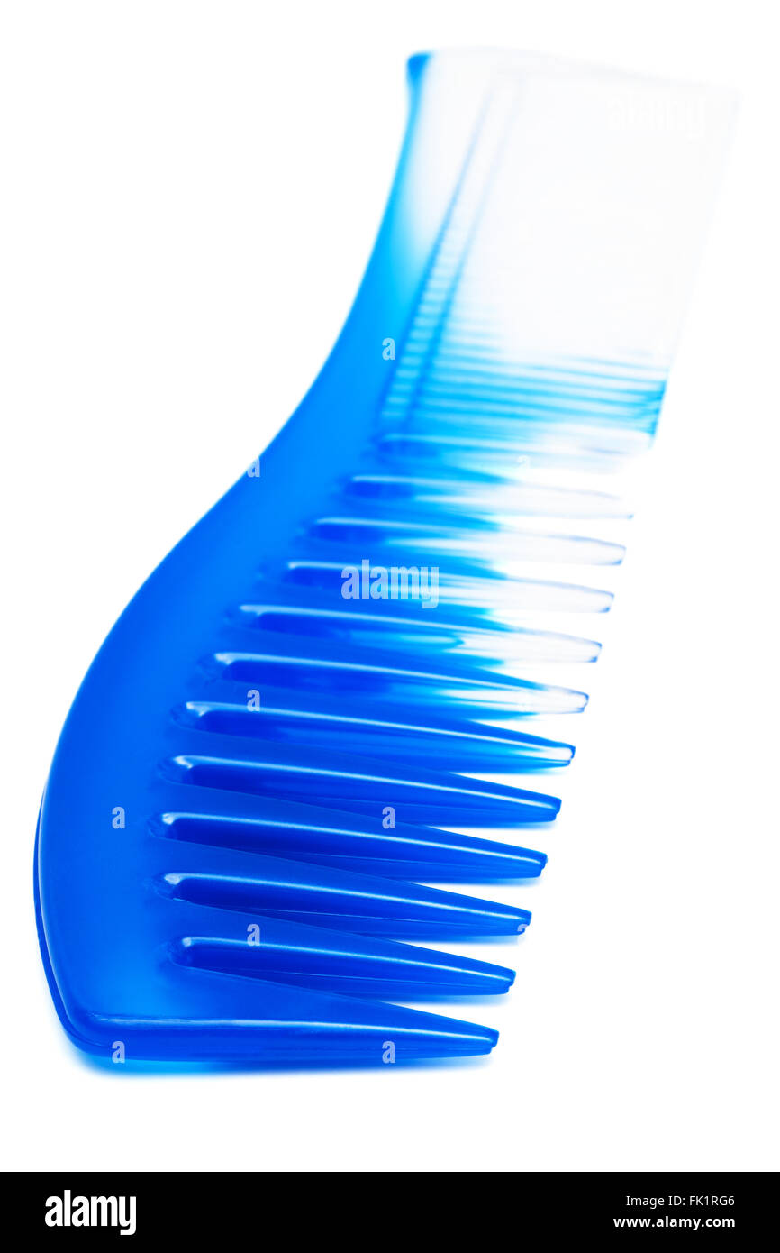 blue plastic comb on a white background Stock Photo - Alamy