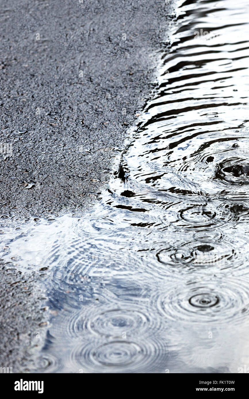 rain puddles on the pavement in the city Stock Photo - Alamy