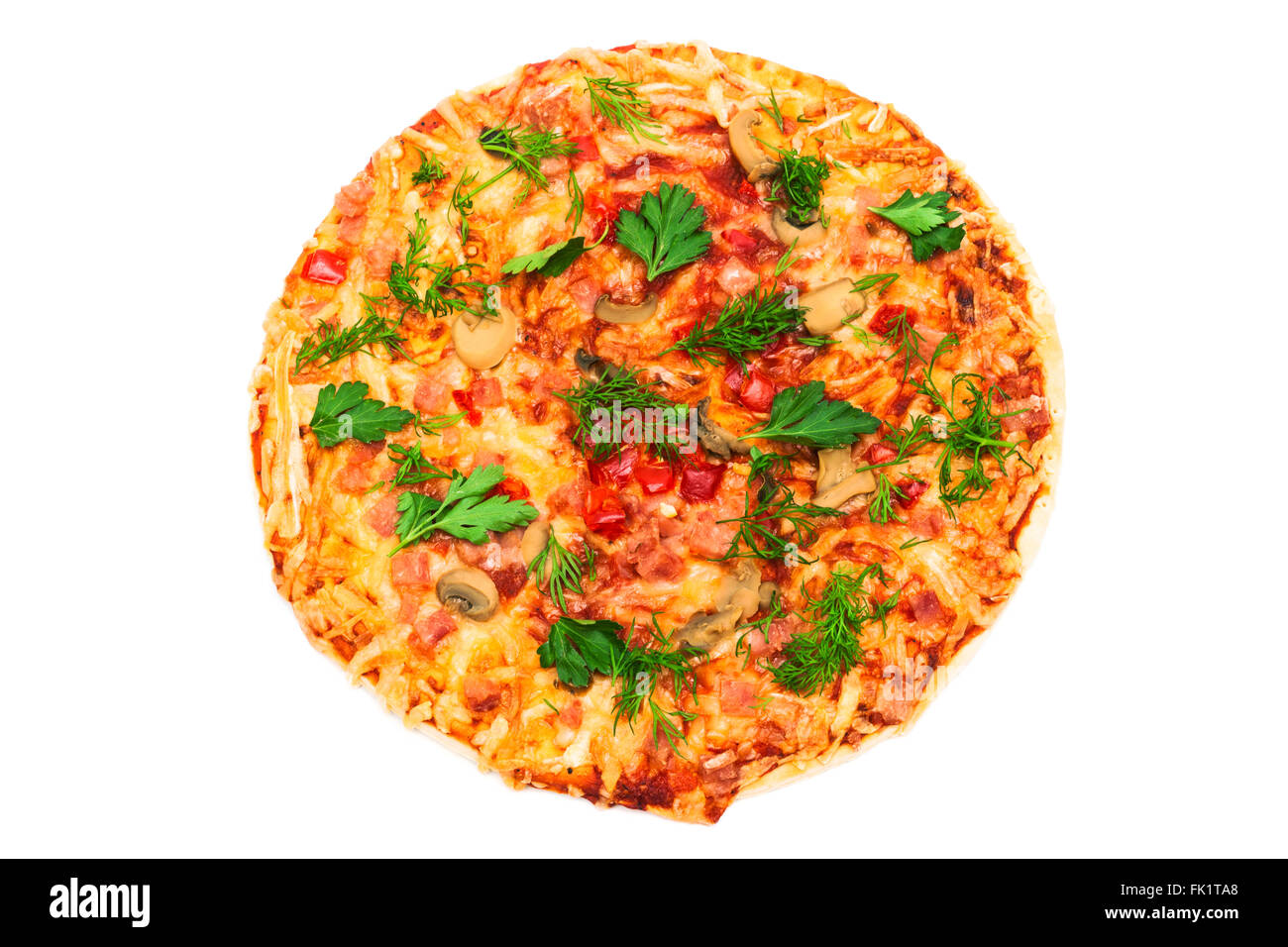 pretty tasty pizza on a white background Stock Photo - Alamy