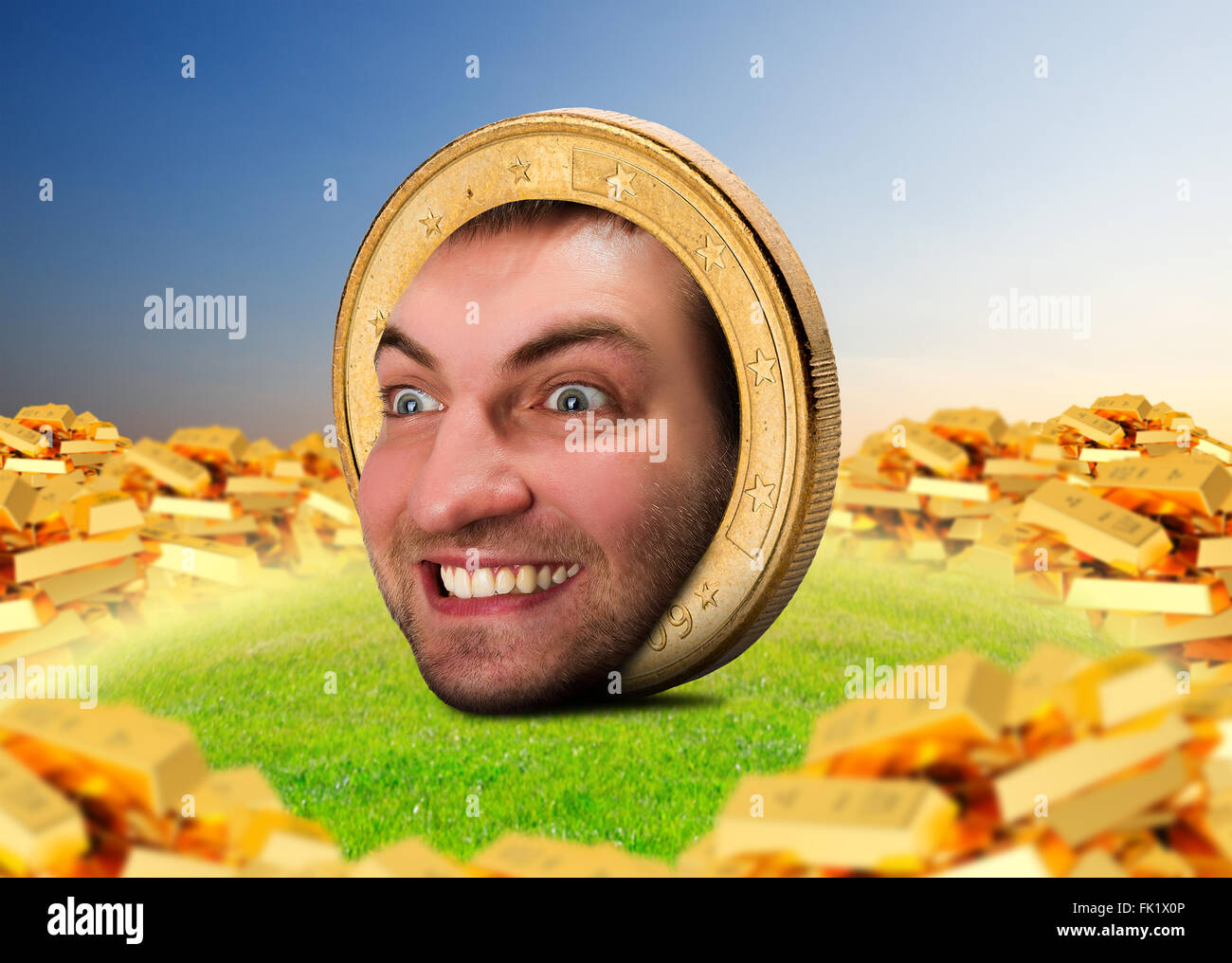 Male face in the coin Stock Photo - Alamy