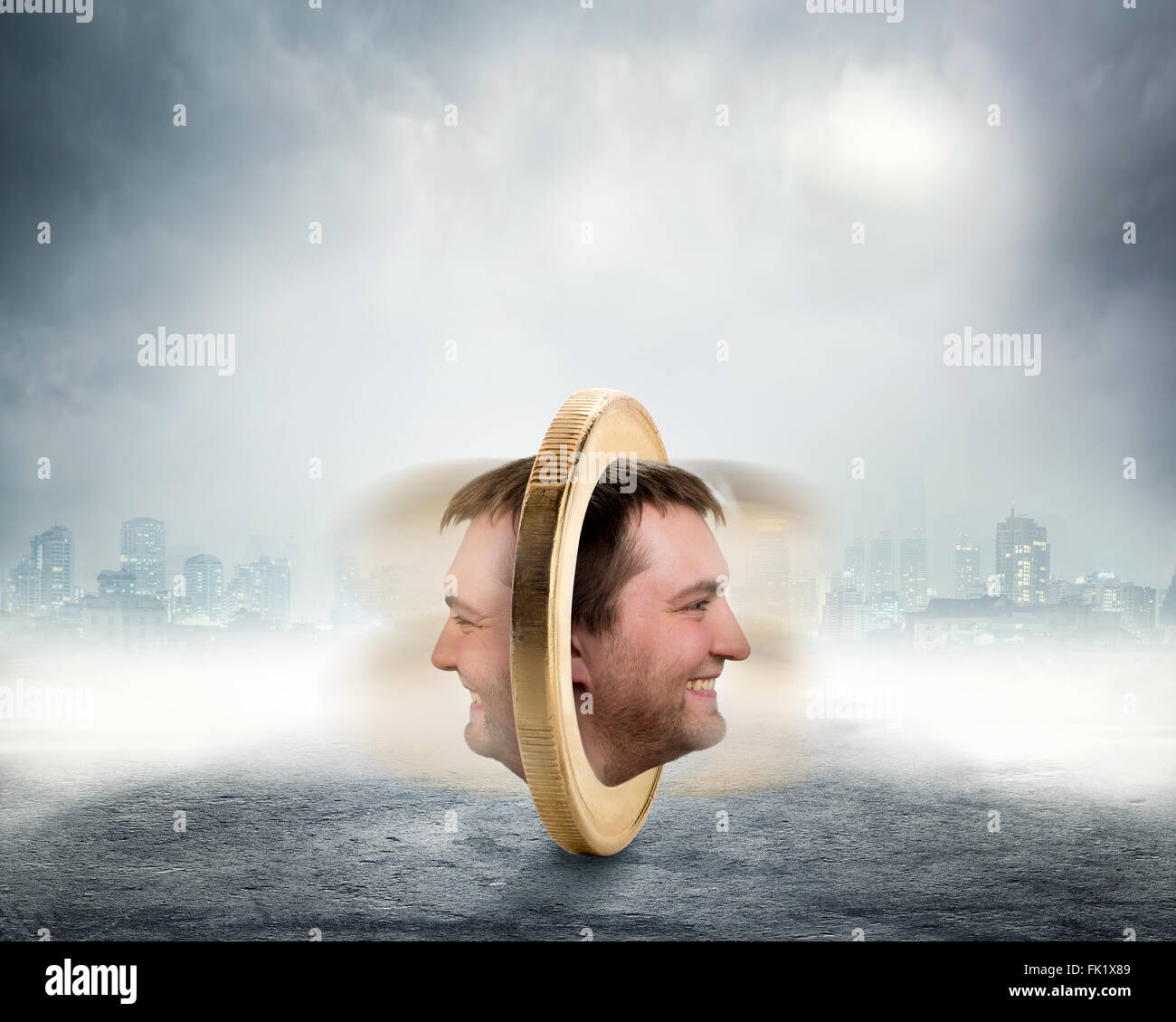 Male face on two sides of the coin Stock Photo - Alamy