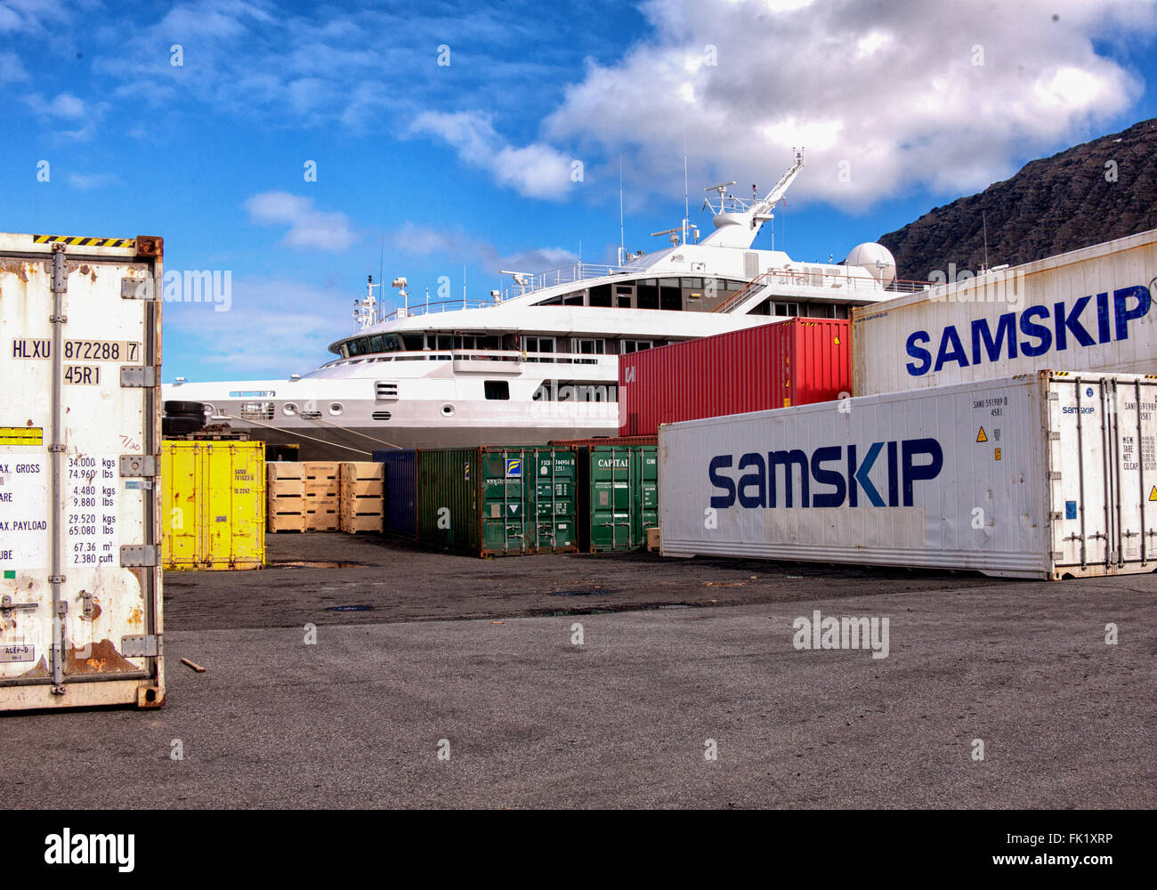Isafjordur, Westfjords, Iceland. 2nd Aug, 2015. Shipping containers on ...
