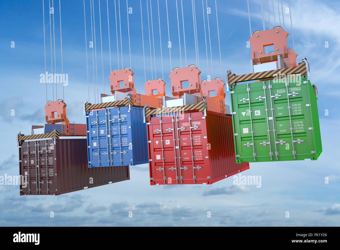 cargo delivery concept, containers with crane hook Stock Photo - Alamy
