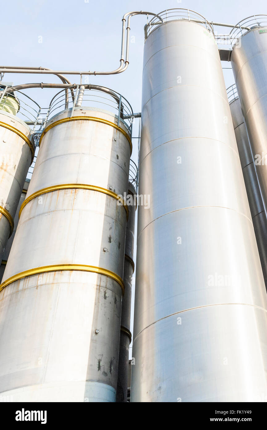 Industrial silos for chemical production, by stainless steel Stock ...