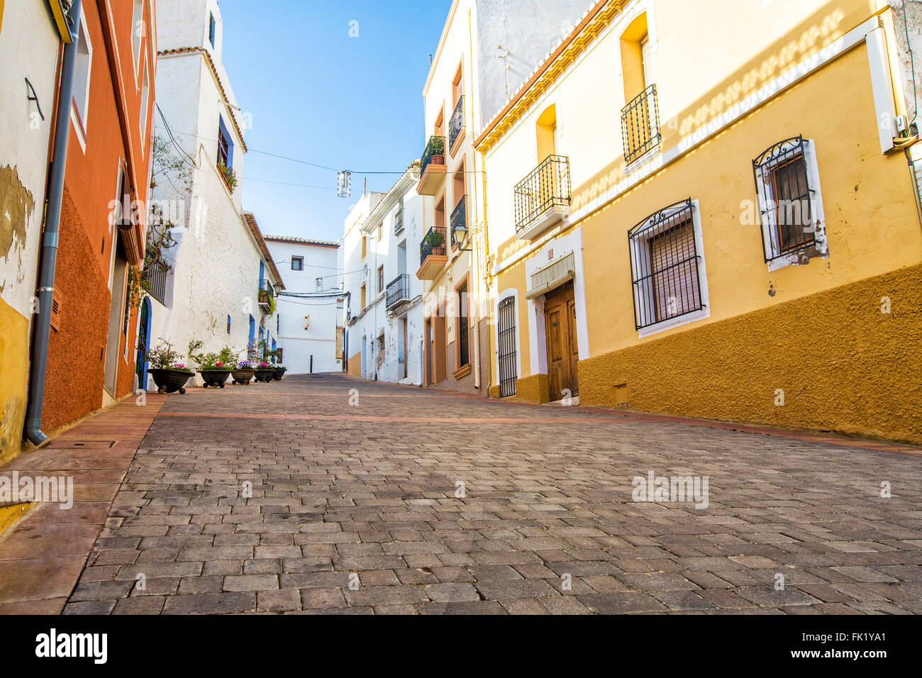 Street of the old town in the center of Calpe. Alicante. Spain Stock ...