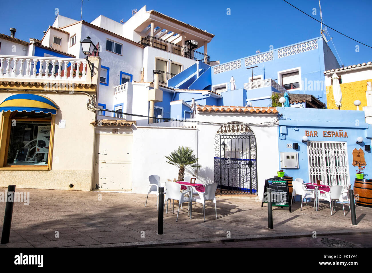 Street of the old town in the center of Calpe. Alicante. Spain Stock ...