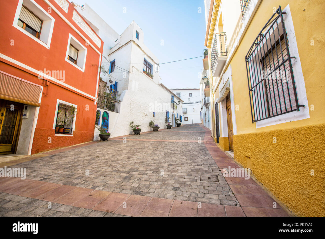 Street of the old town in the center of Calpe. Alicante. Spain Stock ...