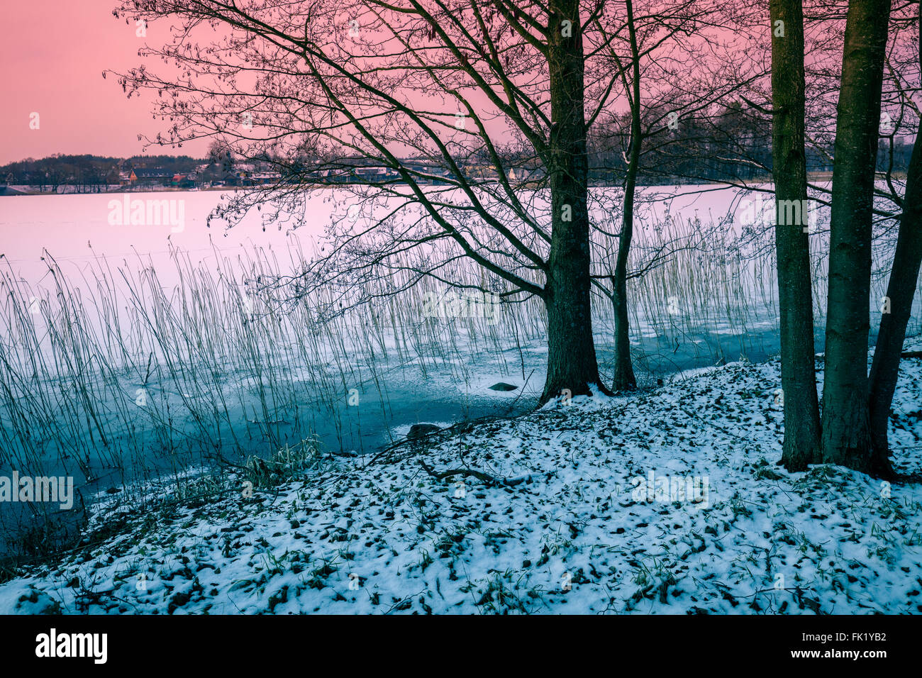Frozen lake in winter Stock Photo - Alamy