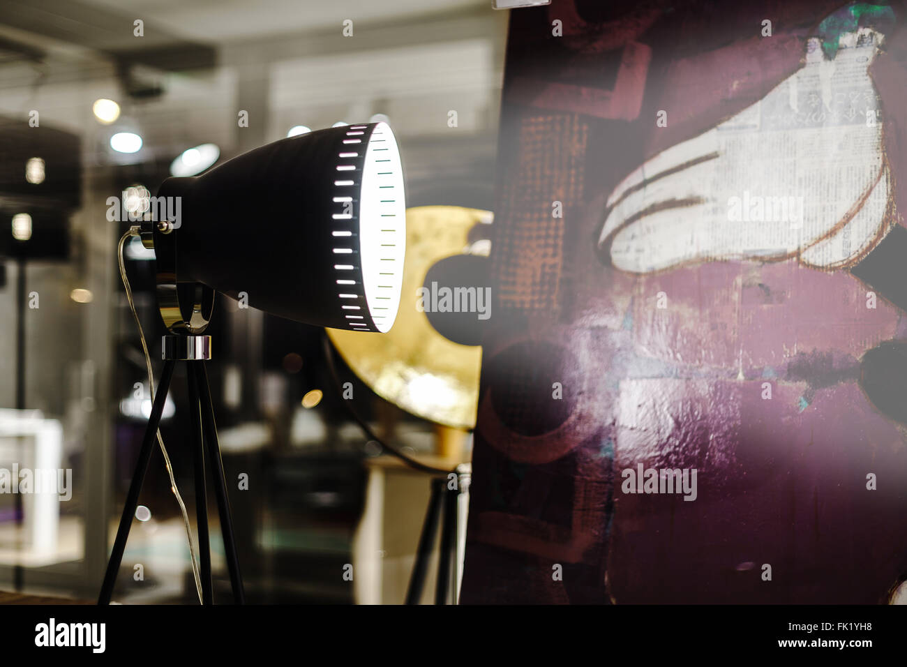 Artistic interior of furnityre shop. View through the window with ...