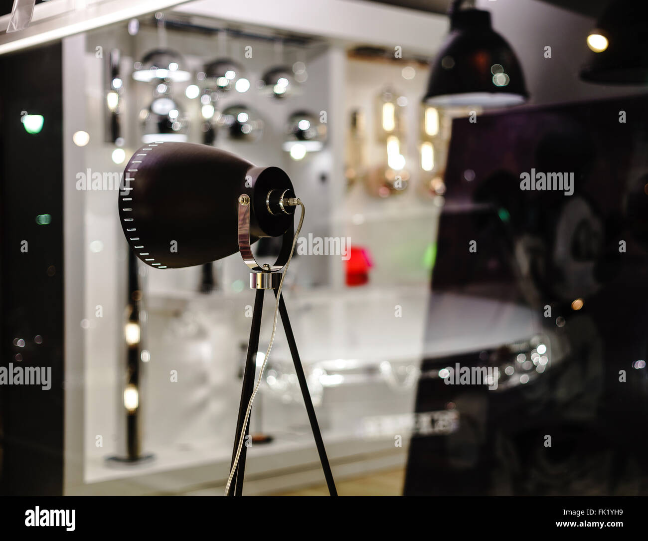 Artistic interior of furnityre shop. View through the window with ...