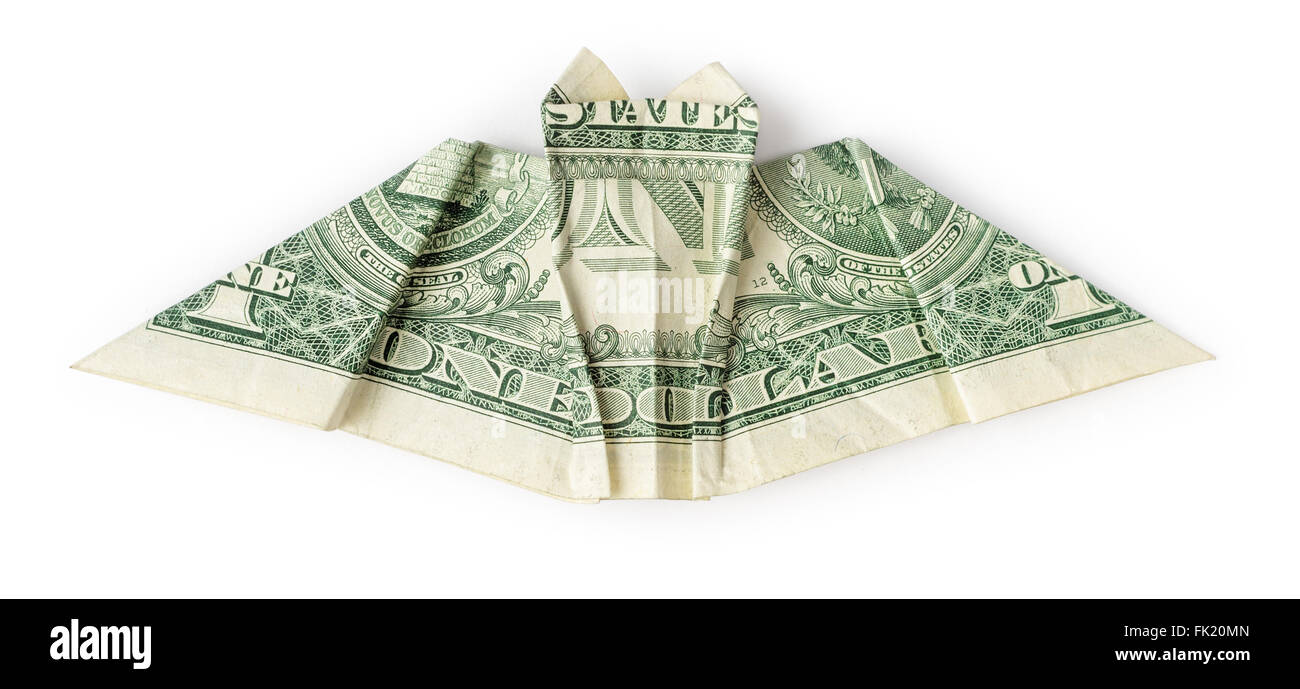 Dollar origami bat isolated on white background. Moneygami Stock Photo ...