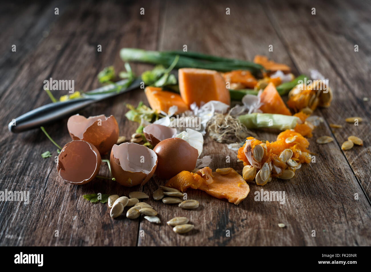 Organic leftovers, waste from vegetable ready for recycling and to ...