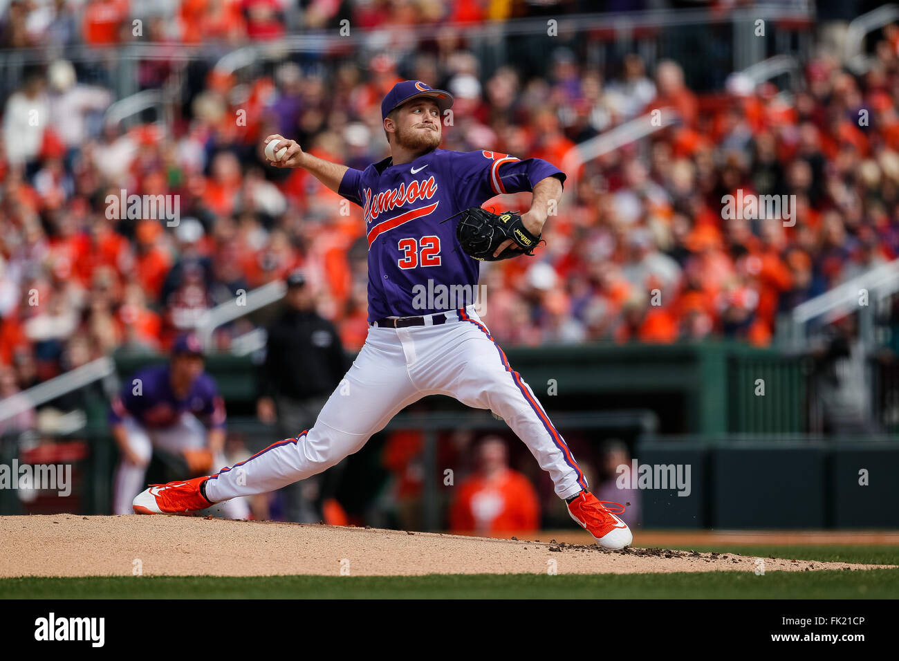 Greenville, SC, USA. 5th Mar, 2016. Clate Schmidt (32) of the Clemson ...