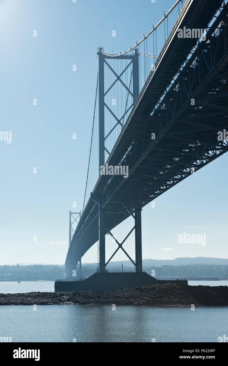 View of Forth Road Bridge. Looking south across the Firth of Forth from ...